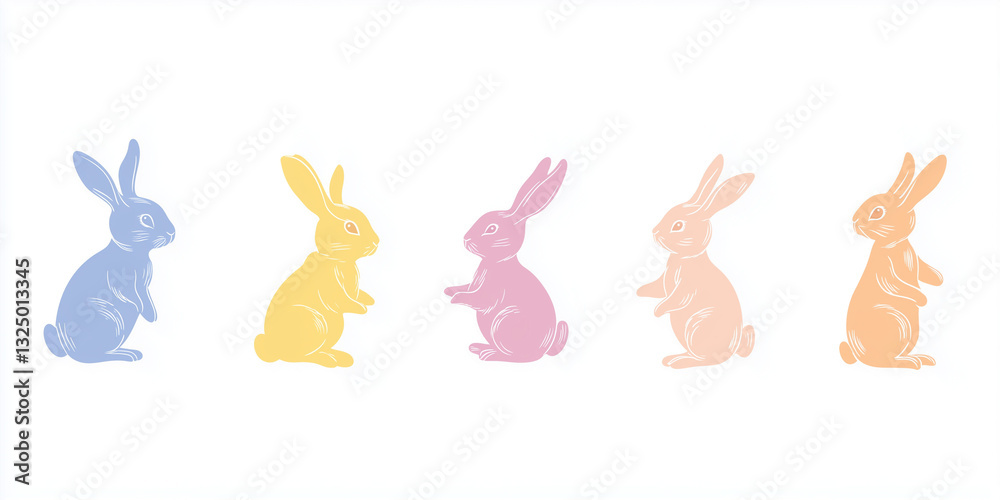 Cute spring Easter bunnies shapes colorful vector illustration. Simple ...