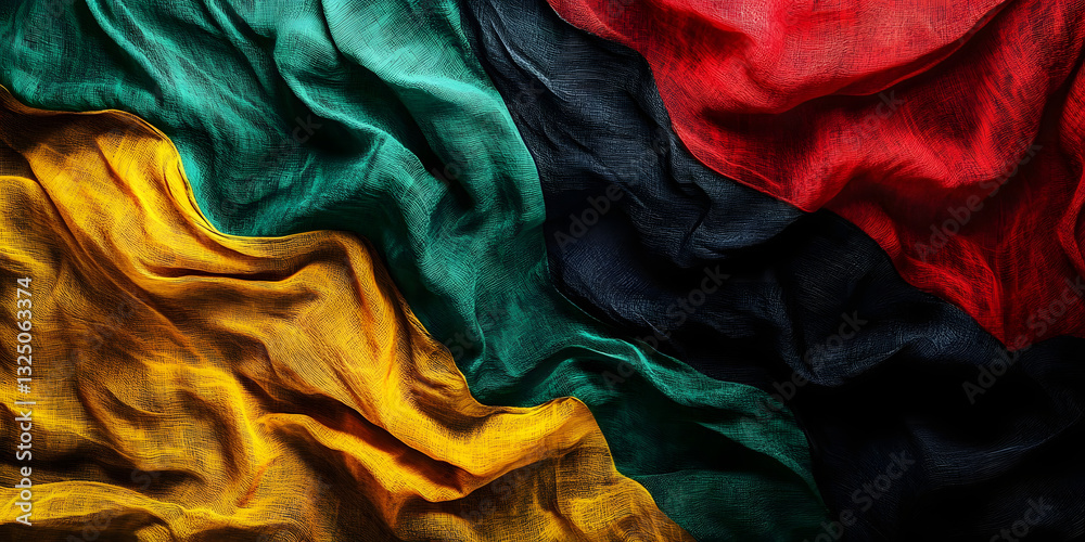 Black History Month banner, vibrant textile texture, red yellow green ...
