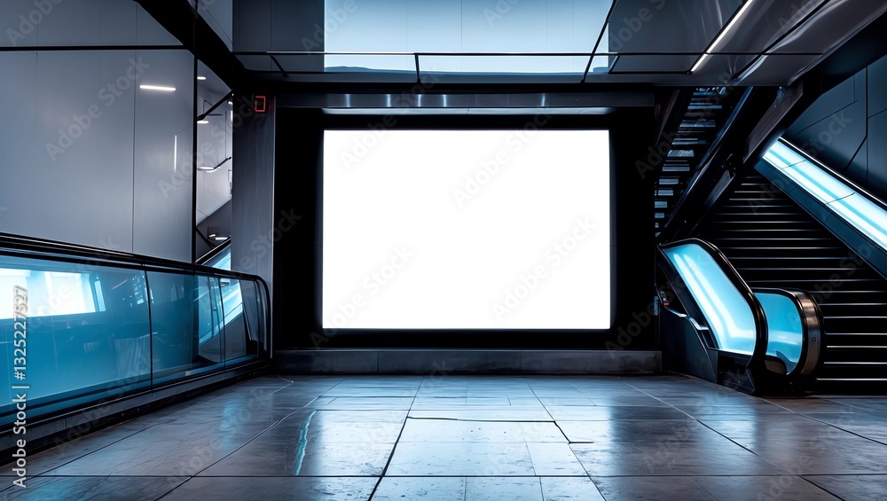 Airport hall billboard mock up with white screen, alpha channel ...