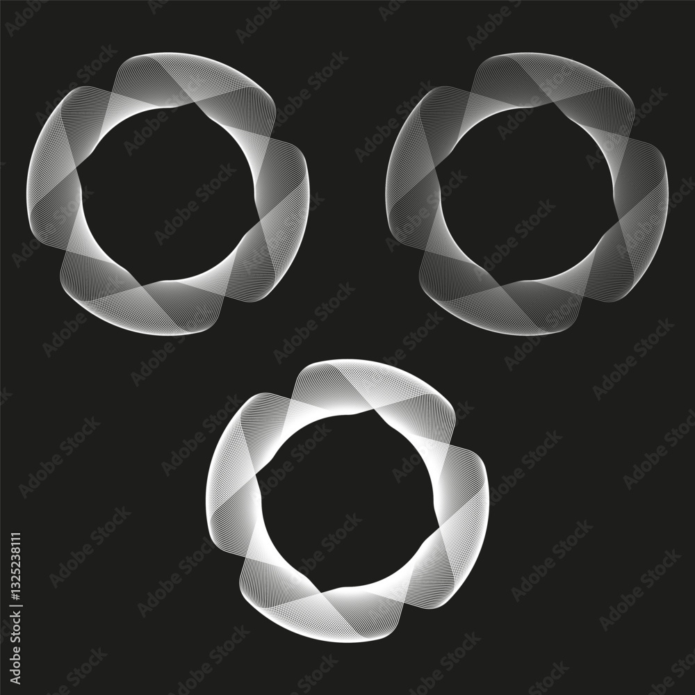 White circle icons. Wave vector symbols. Black background design ...