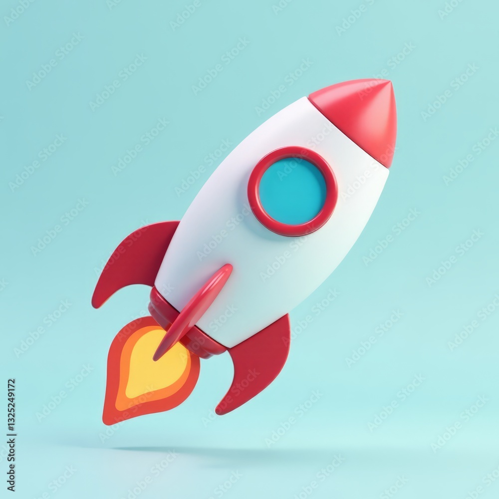 A cute rocket icon in a simple and minimalist design a transparent blue ...