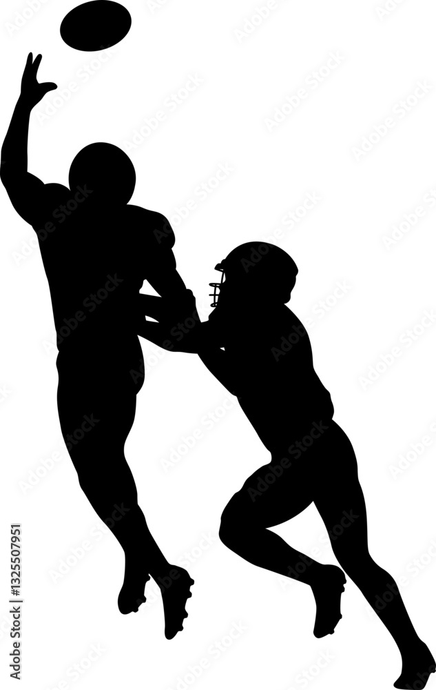 Silhouette American football player to catch a ball. Outline design and ...