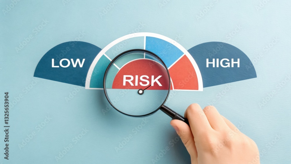 Risk Analysis: A hand holding a magnifying glass focuses on a risk ...