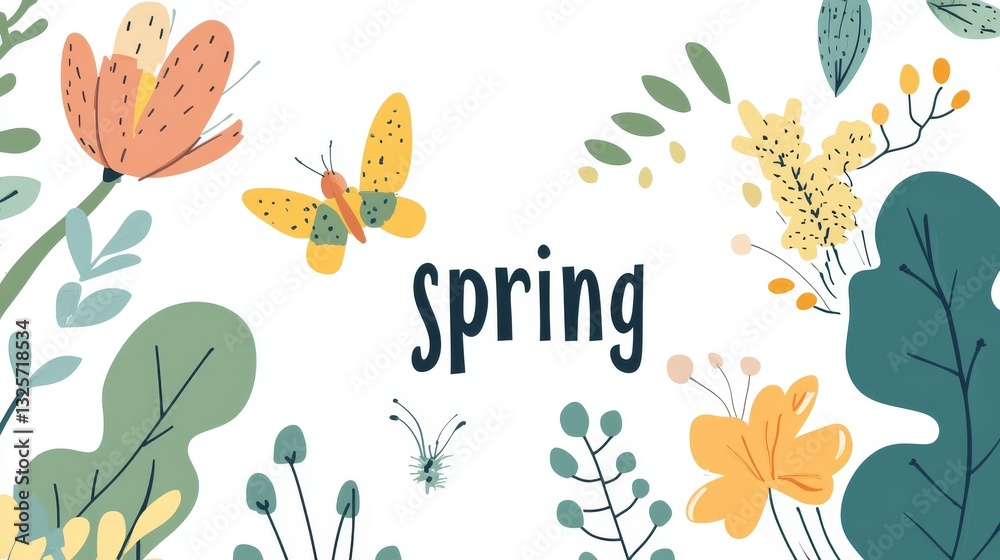 Spring-themed vector illustration with green nature elements, including ...