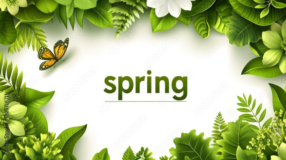 Spring-themed vector illustration with green nature elements, including ...