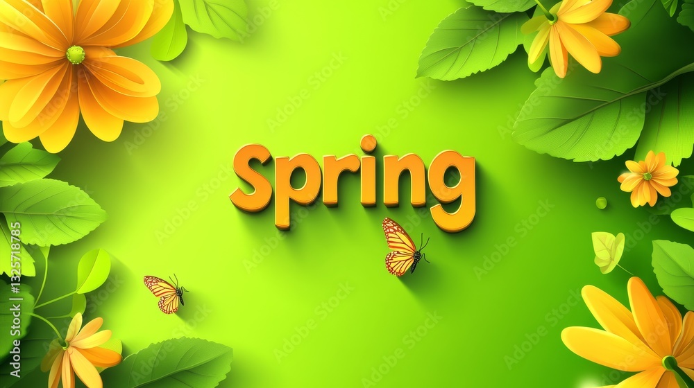 Spring-themed vector illustration with green nature elements, including ...