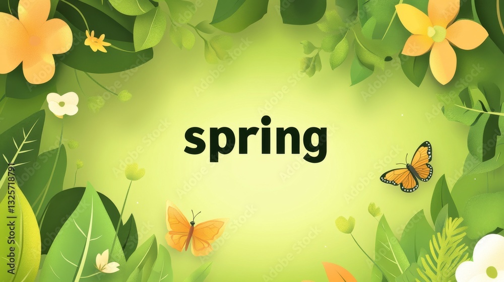 Spring-themed vector illustration with green nature elements, including ...