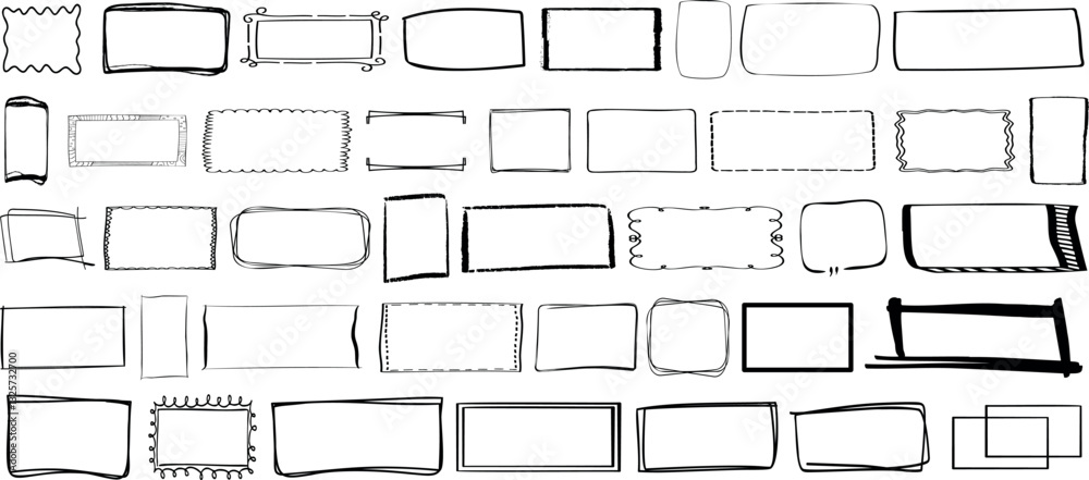 Doodle rectangle set, hand drawn sketch frames, abstract border ...