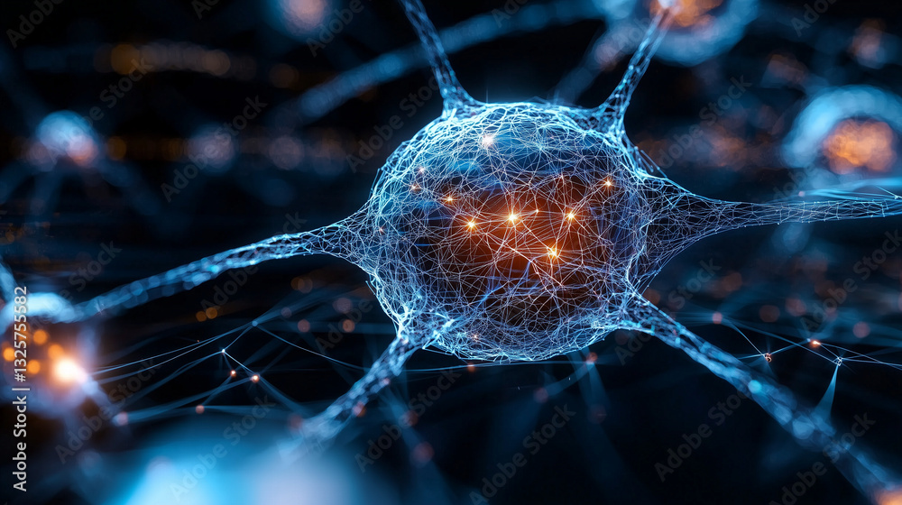 Neural Network Glow - Digital patterns resemble synapses firing in a futuristic brain, a fusion ...