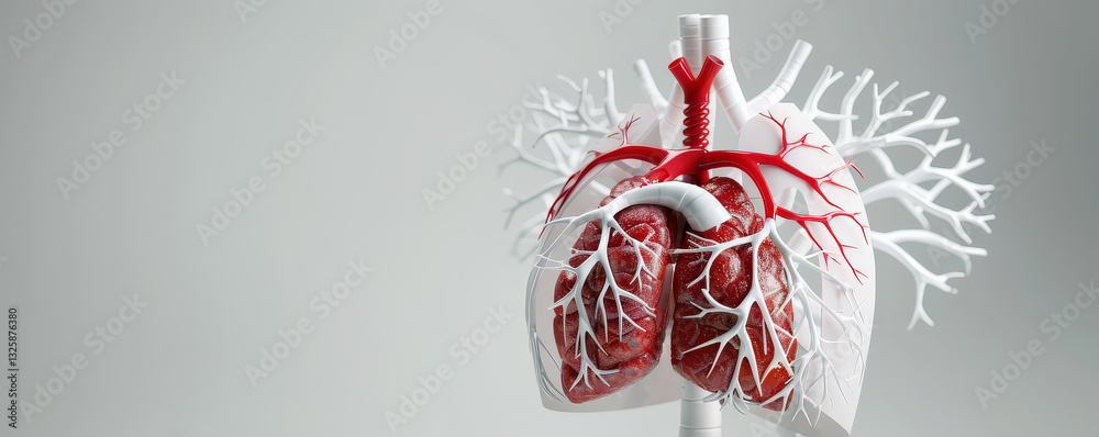 detailed 3D model of human lungs and heart with vascular network ...