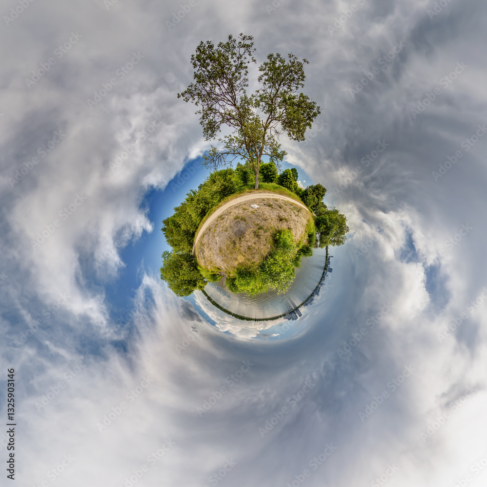 Foto de Stock simple little tiny planet without buildings in blue sky ...
