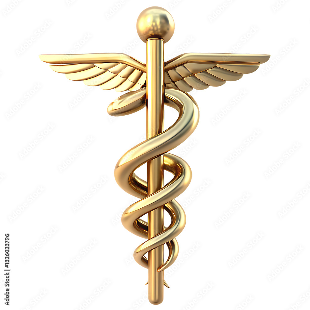 Golden medical symbol, caduceus, isolated on white background PNG ...