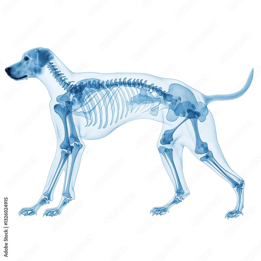 Dog skeleton x ray illustration on transparent background. Concept of ...