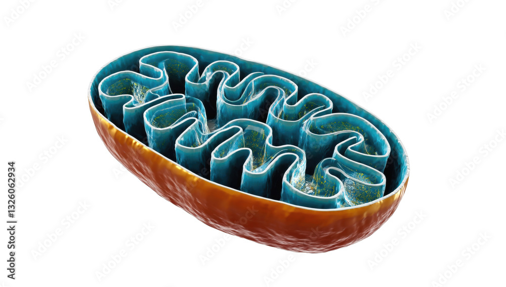 Detailed depiction of a mitochondrion reveals its unique structure ...