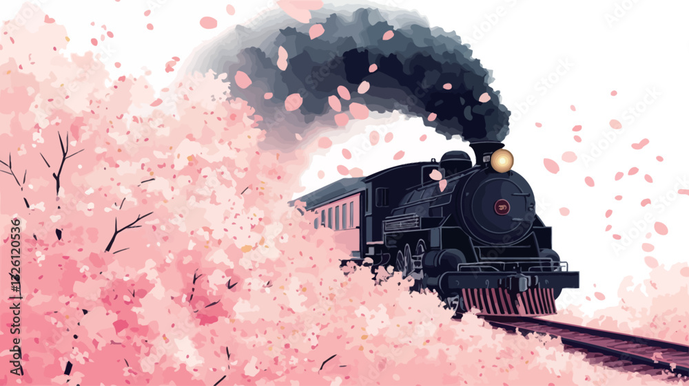 The image is a digital illustration depicting a dark-colored steam ...