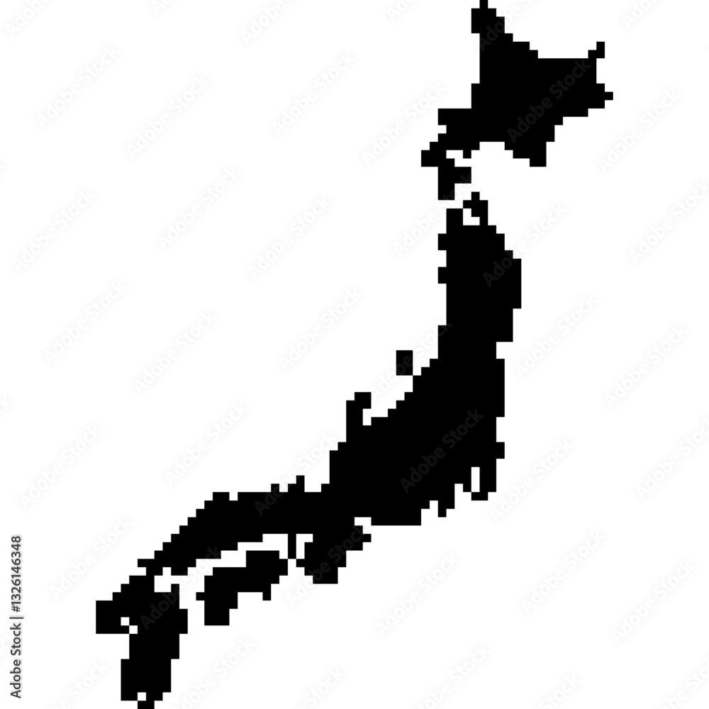 Japan map. Pixel art Map of Japan. Silhouette Japan map Stock Vector ...