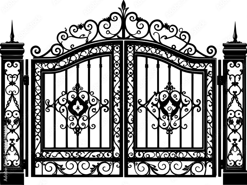 SVG vector features wrought iron gates and gate pillar combinations ...