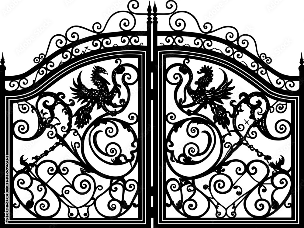 SVG vector features wrought iron gates and gate pillar combinations ...