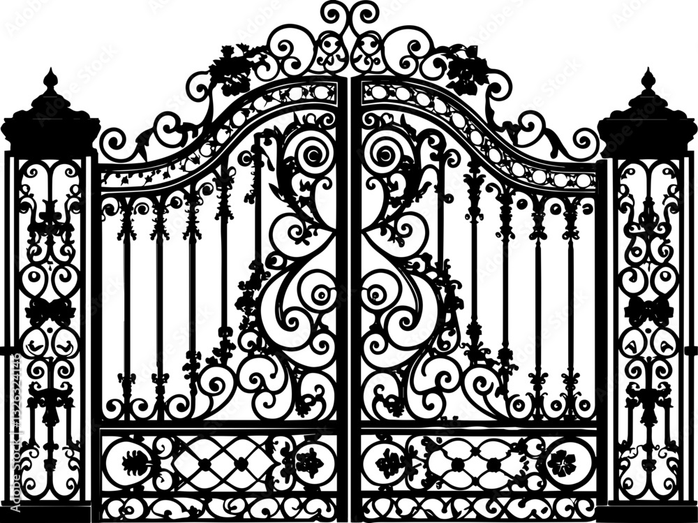 SVG vector features wrought iron gates and gate pillar combinations ...