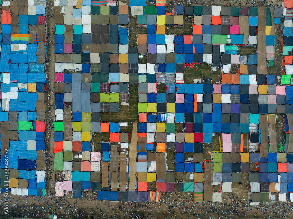 Aerial view of Bishwa Ijtema festival, an annual gathering of Muslims ...