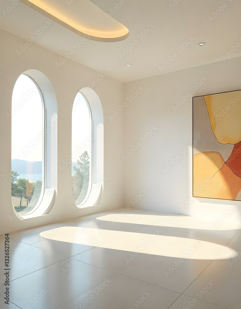 Contemporary architectural design with dynamic curvy windows, wide open ...