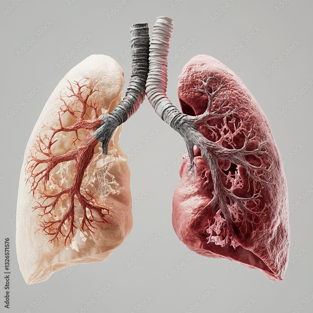 A side-by-side 3D comparison of COPD-affected lungs versus healthy ...