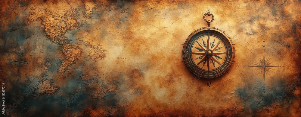 Vintage Compass Map Texture Background with Antique Compass Rose and ...