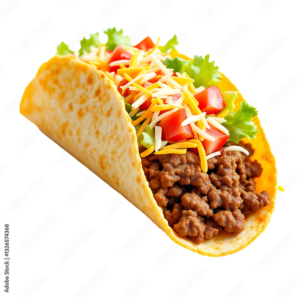 Classic crunchy taco with seasoned ground beef, shredded lettuce, diced ...