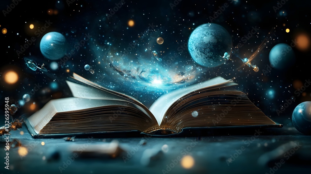 Mesmerizing image of an open book with a cosmic portal emerging leading ...