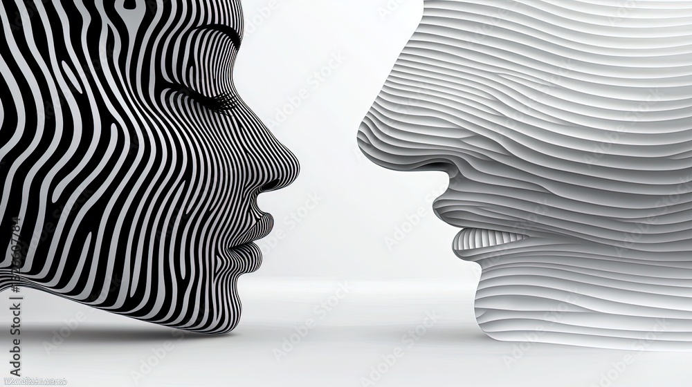Abstract representation of two human faces in contrasting styles ...