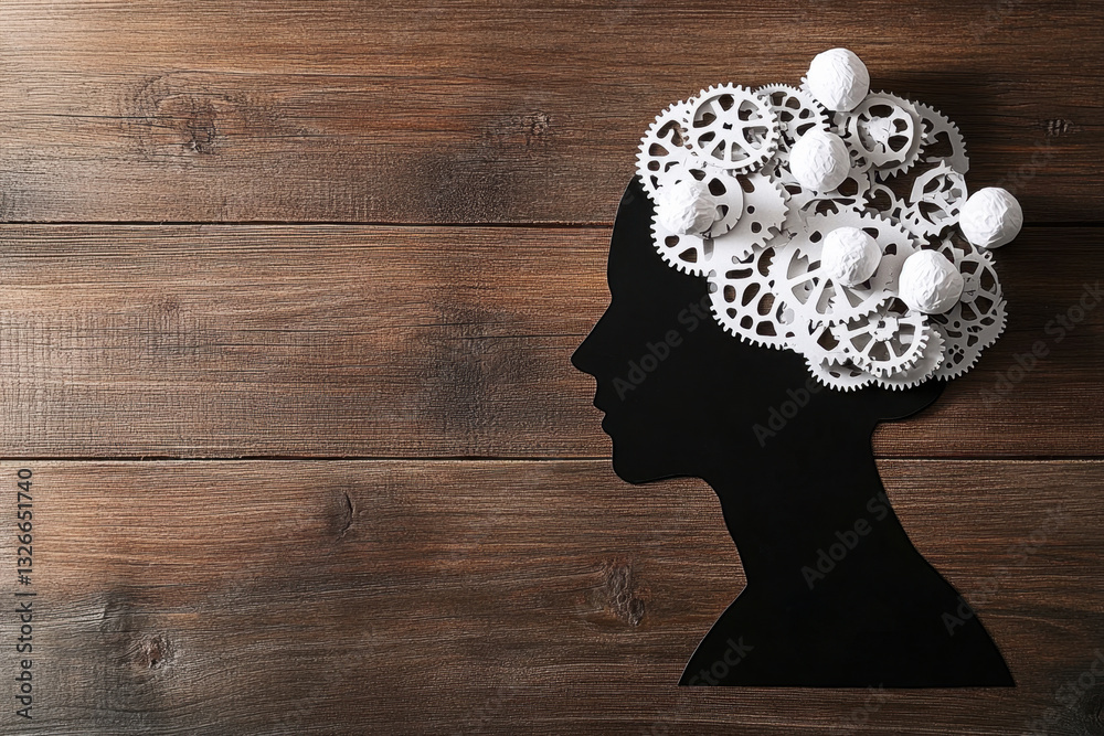 Creative paper cut-out silhouette representing innovative thinking with ...