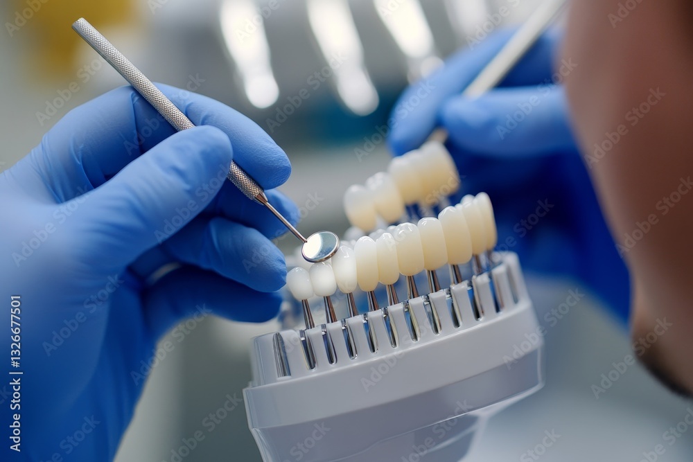 Dental Technician Selecting Perfect Shade Matching Teeth Lab Crown ...