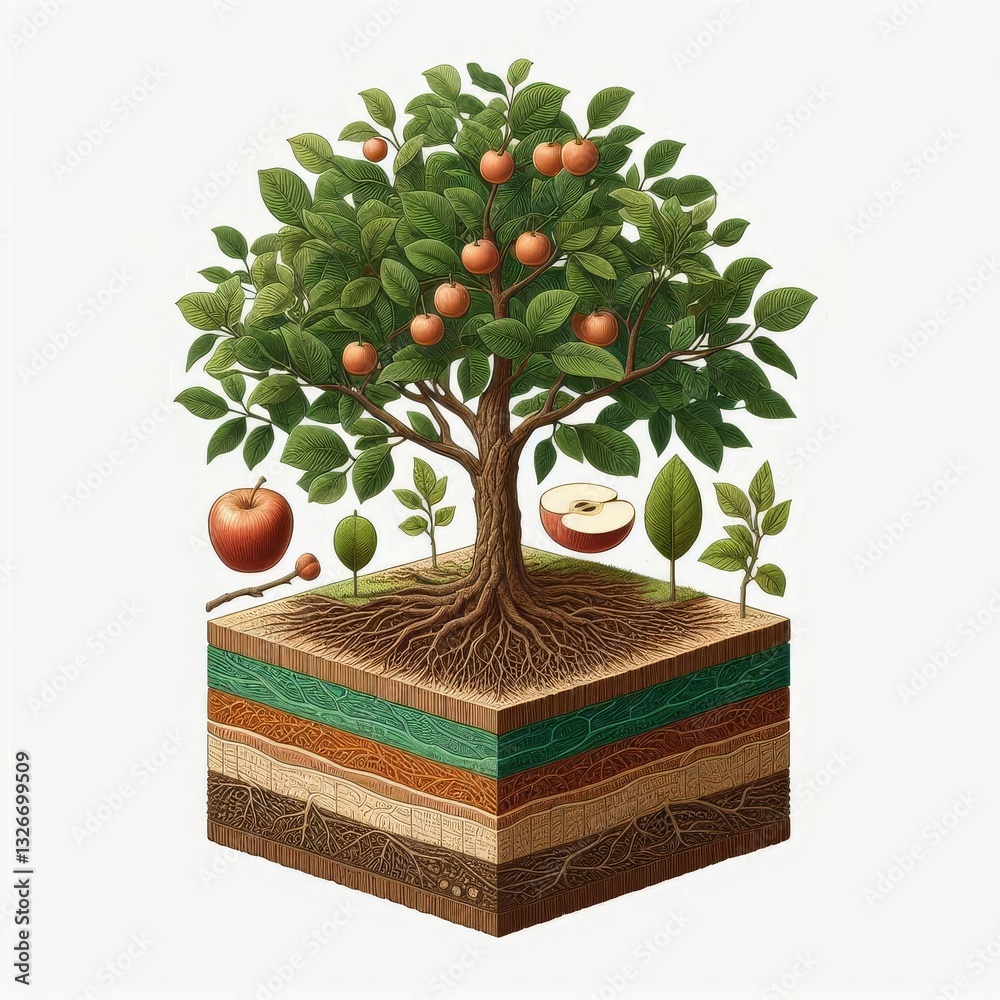 Axonometric Fruit Tree Section Stock Illustration | Adobe Stock
