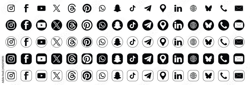 New social media and contact icons set for 2025, Latest updated social ...