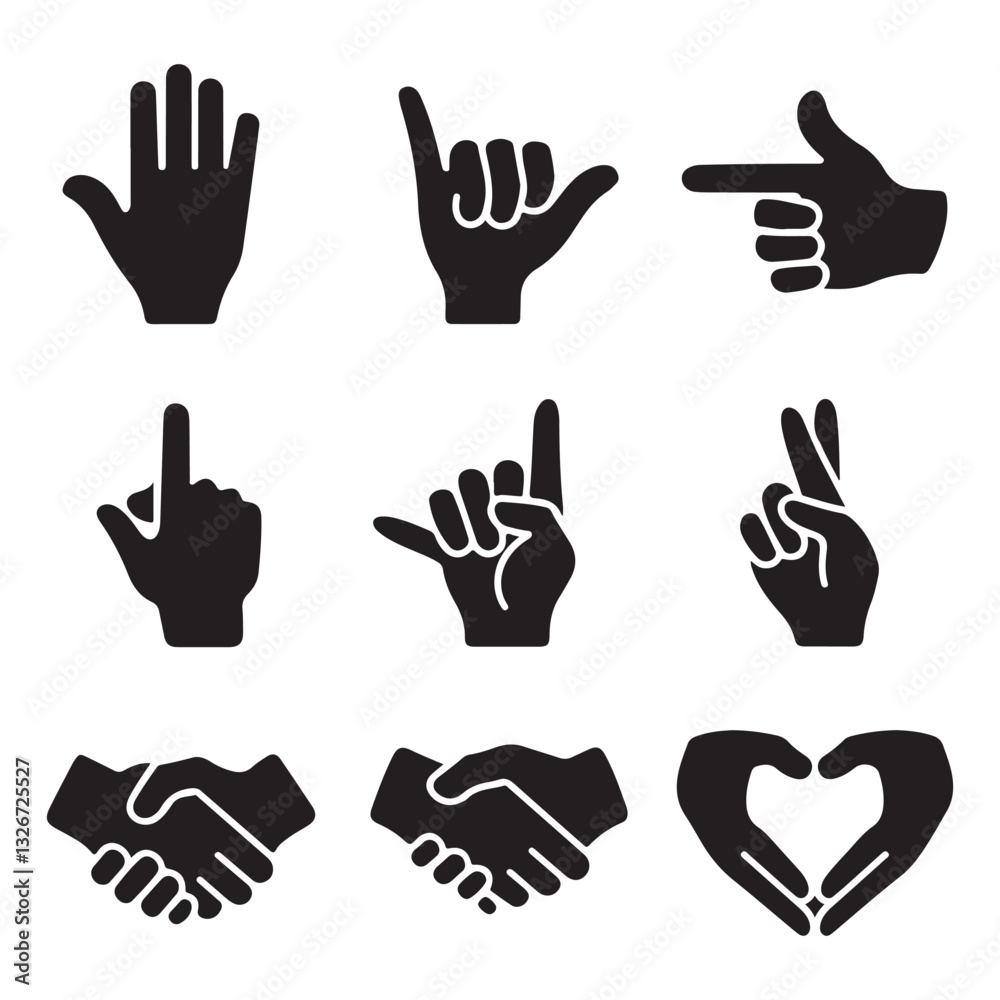 Set of various black silhouette woman hands. Vector collection Hand ...