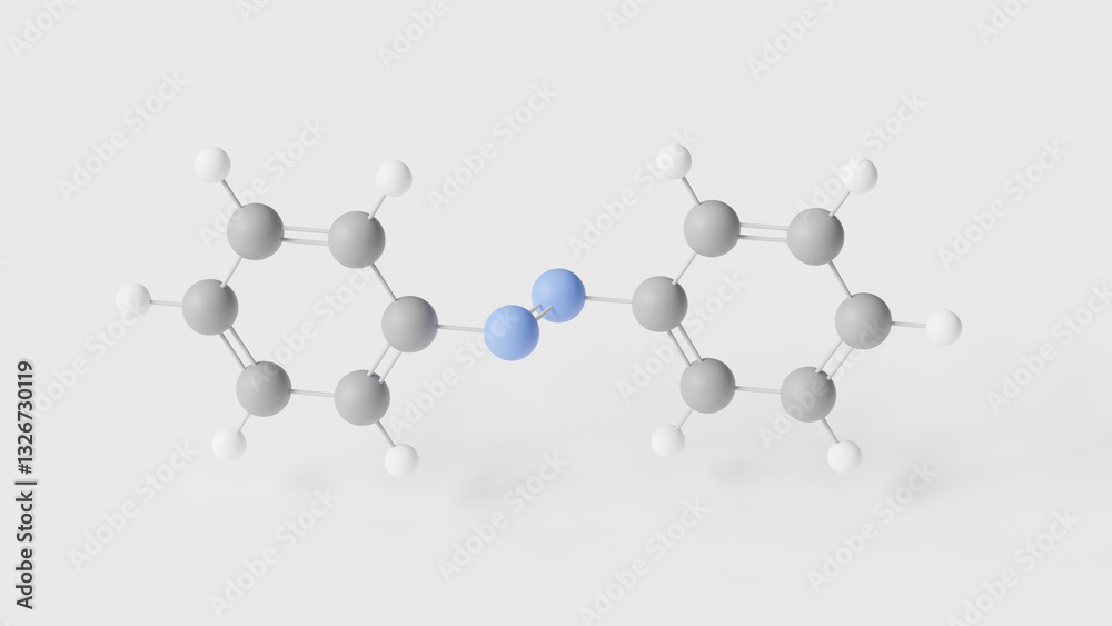 azobenzene molecule 3d, molecular structure, ball and stick model, structural chemical formula ...