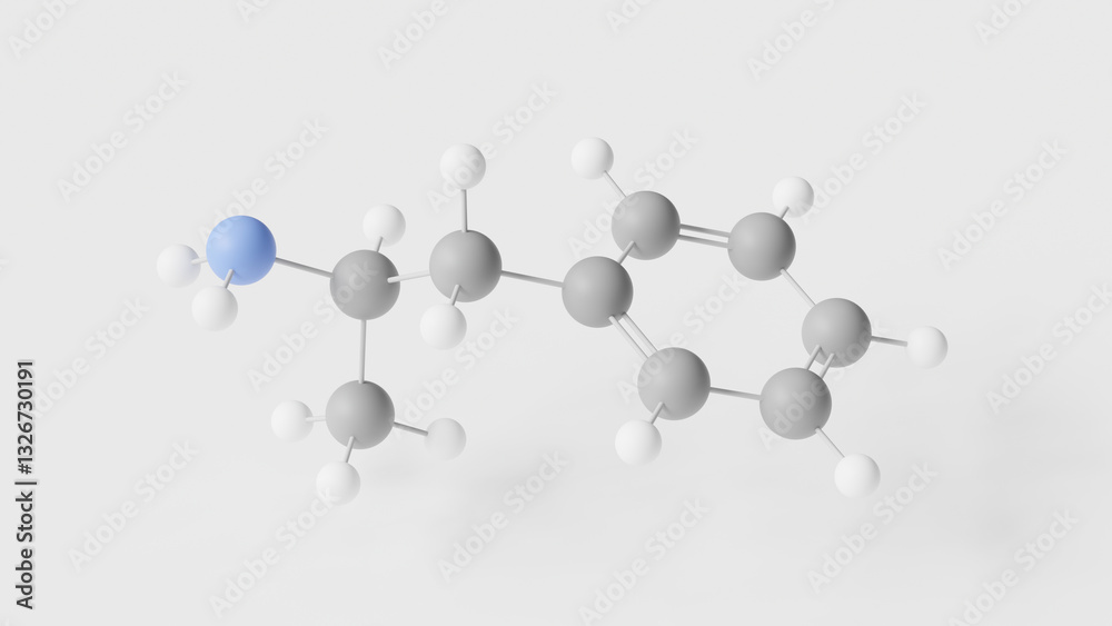 levoamphetamine molecule 3d, molecular structure, ball and stick model ...