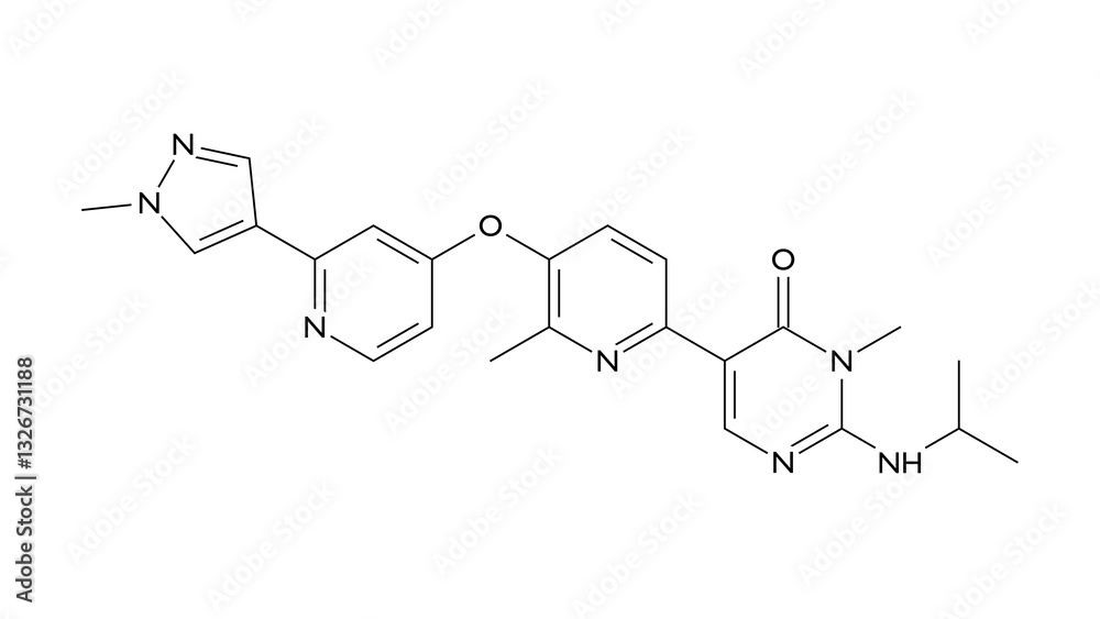 vimseltinib molecule, structural chemical formula, ball-and-stick model ...