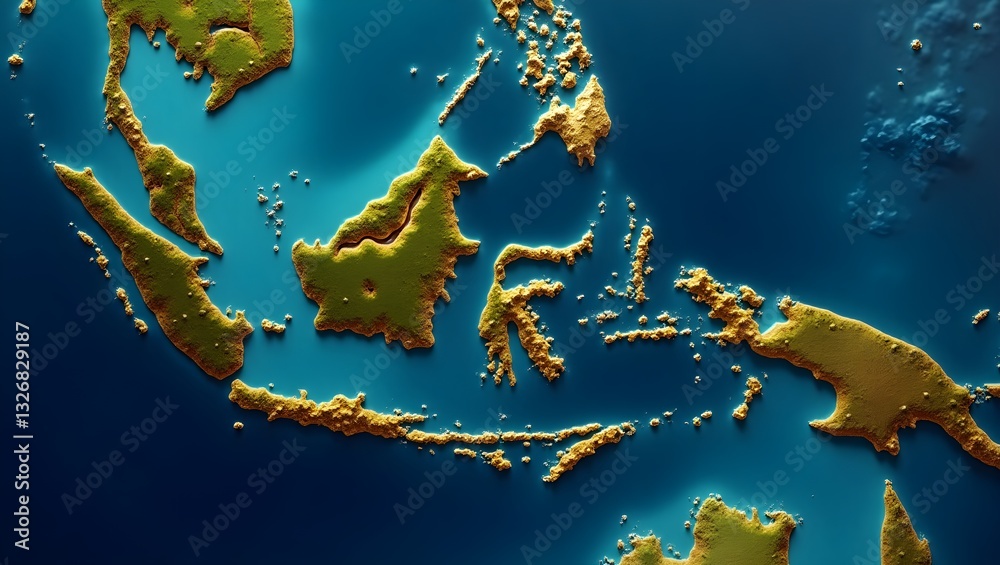 High-Resolution 3D Topographic Map of Indonesia Stock Illustration ...