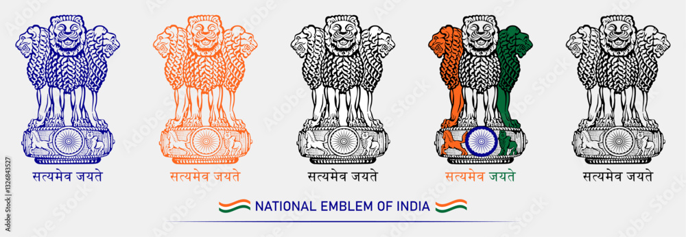 Ashok pillar vector sign symbol set in different style. Satyamev jayate ...