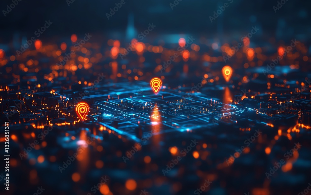 Ilustración de Stock Hightech urban skyline with a holographic map ...