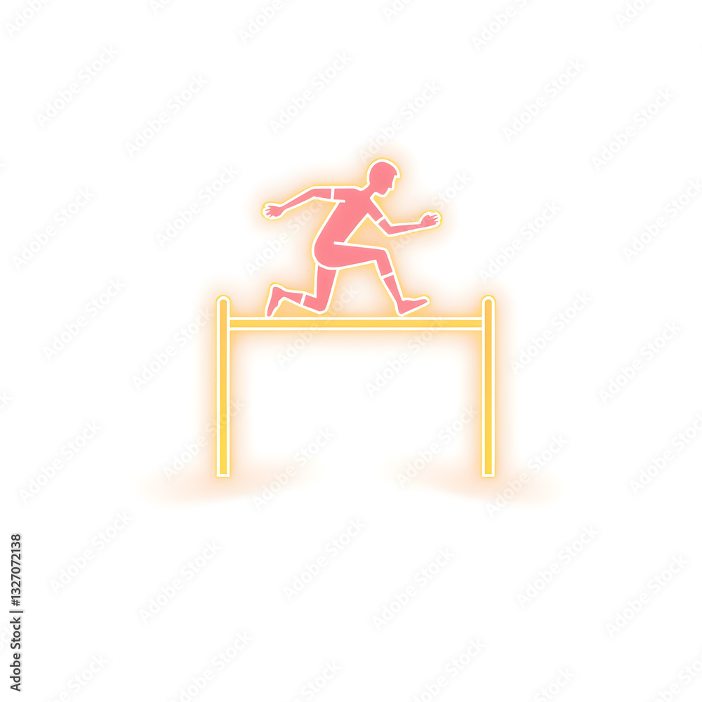 Person jumping over obstacle holographic 3D icon. neon symbol vector ...
