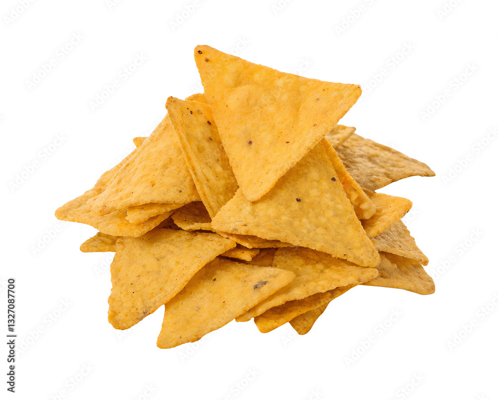 Crispy golden nacho chips stacked in a heap, perfectly crunchy ...
