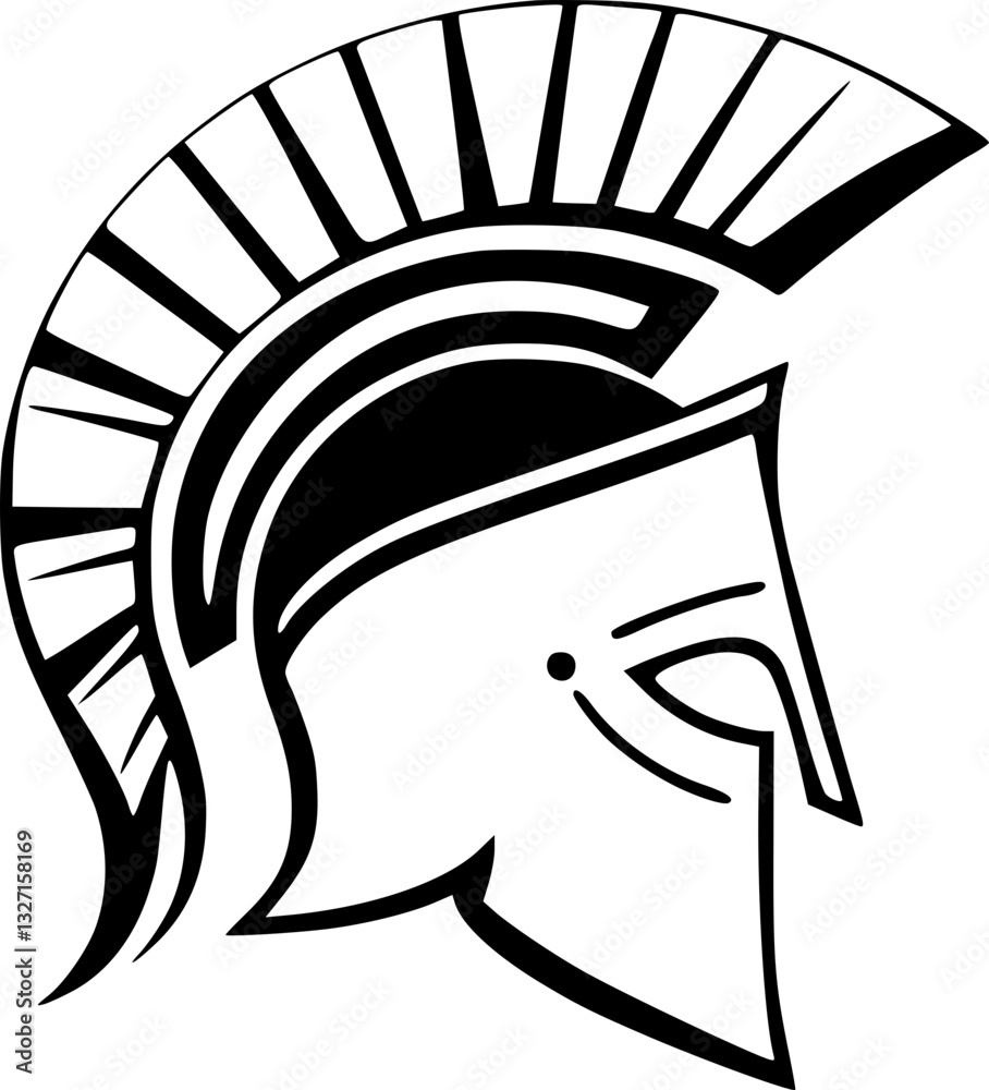 Detailed monochrome illustration of a gladiator helmet with ancient ...