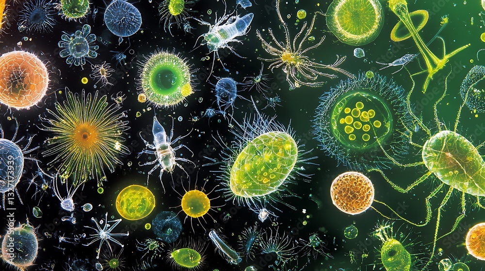 Microscopic View of Diverse Plankton and Microorganisms in a Vibrant ...