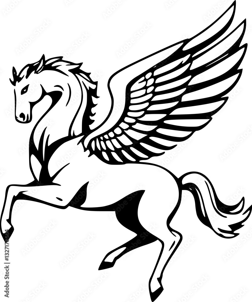 Pegasus Wings Folded Monochrome Black and White Detailed Mythical ...