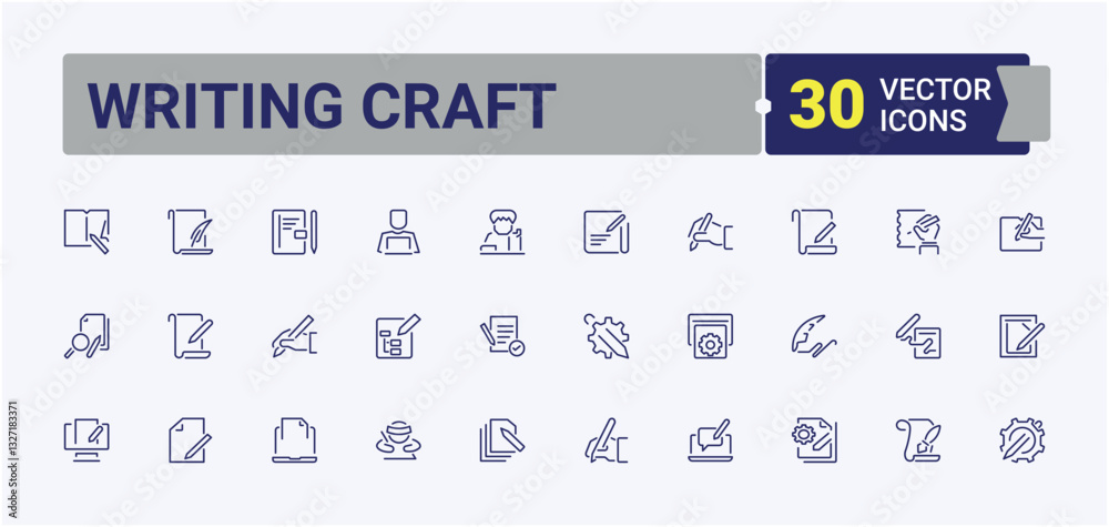 Writing and Literature vector icon set. Handwriting icons for design ...