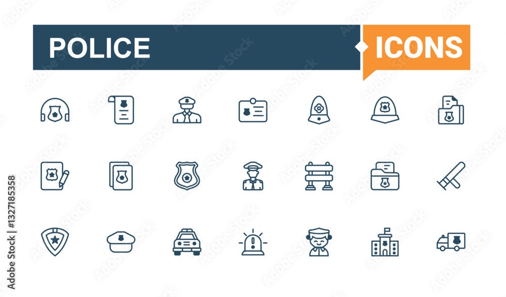 Police icon set. It contains symbols to arrest, office, badge, thief ...