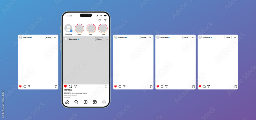 Instagram carousel post template on smartphone mockup. Mobile app ...