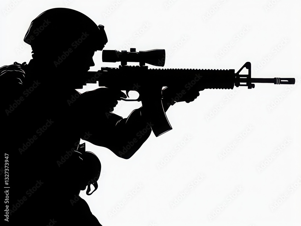 USA soldier rifle silhouette hyper-realistic war gun detail transparent ...